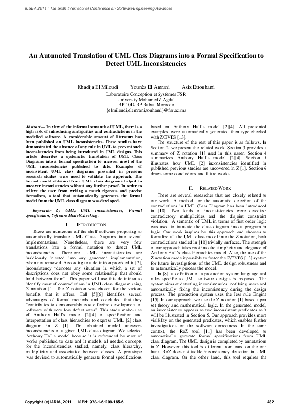Pdf An Automated Translation Of Uml Class Diagrams Into A Formal Specification To Detect