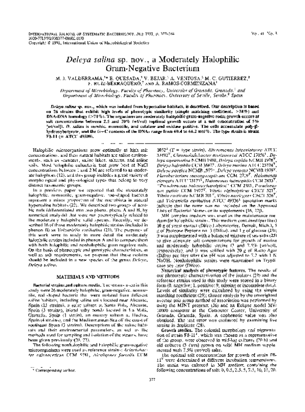 (PDF) Deleya salina sp. nov., a Moderately Halophilic Gram-Negative Bacterium