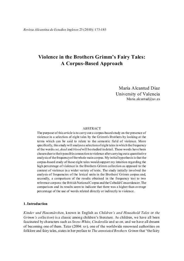 (PDF) Violence in the Brothers Grimm's fairy tales: a corpus-based approach