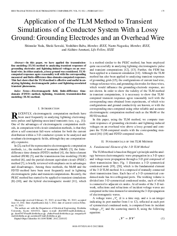 Pdf Application Of The Tlm Method To Transient Simulations Of A Conductor System With A Lossy