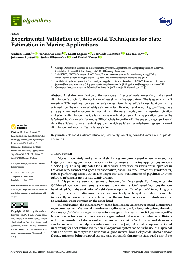 (PDF) Experimental Validation of Ellipsoidal Techniques for State Estimation in Marine Applications