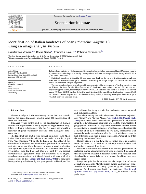 (PDF) Identification of Italian landraces of bean (Phaseolus vulgaris L ...