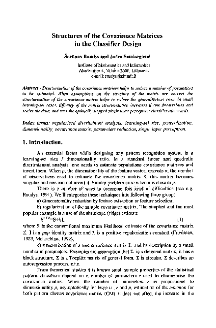(PDF) Structures of the covariance matrices in the classifier design | Ausra Saudargiene ...