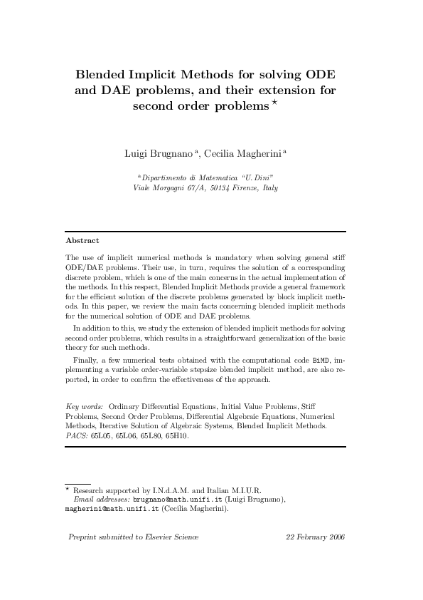 (PDF) Blended implicit methods for solving ODE and DAE problems, and their extension for second ...