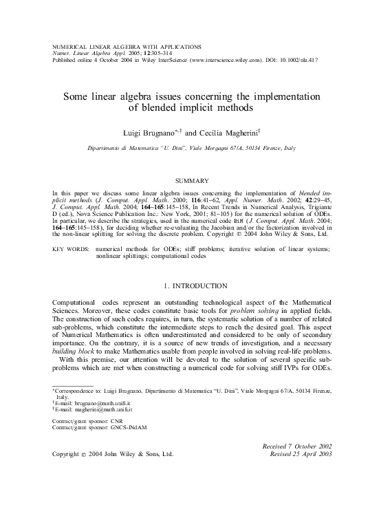 (PDF) Some linear algebra issues concerning the implementation of blended implicit methods ...