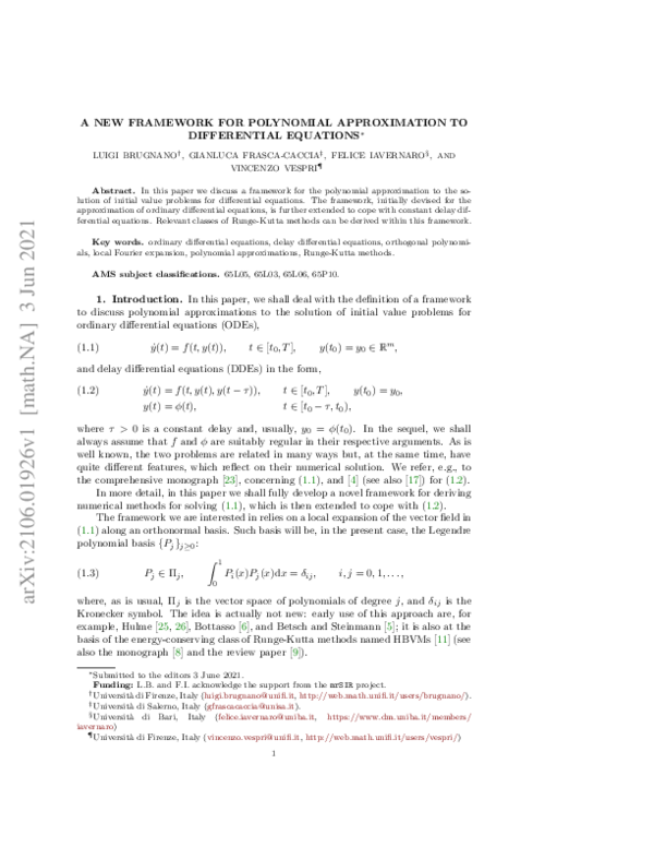 Pdf A New Framework For Polynomial Approximation To Differential Equations Luigi Brugnano