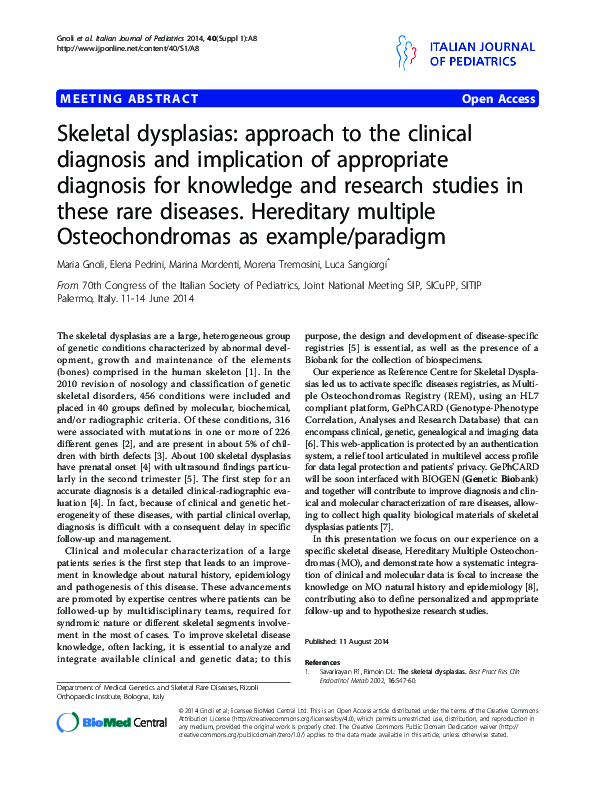 (PDF) Skeletal dysplasias: approach to the clinical diagnosis and ...