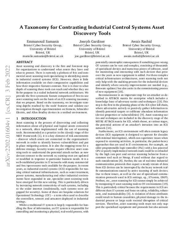 (PDF) A Taxonomy for Contrasting Industrial Control Systems Asset ...