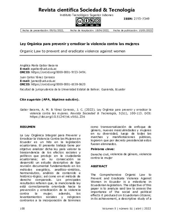 (PDF) Ley Orgánica para prevenir y erradicar la violencia contra las mujeres
