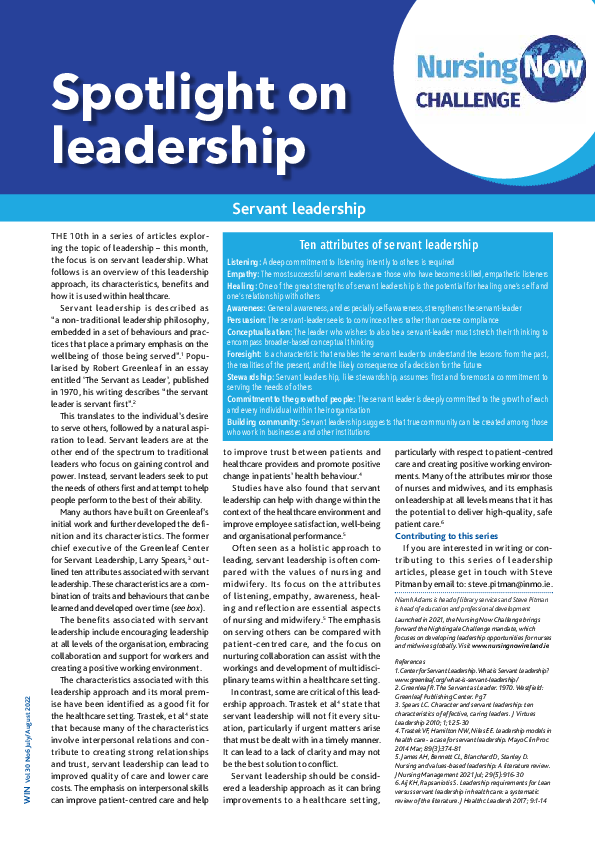 (PDF) Spotlight on leadership Servant leadership