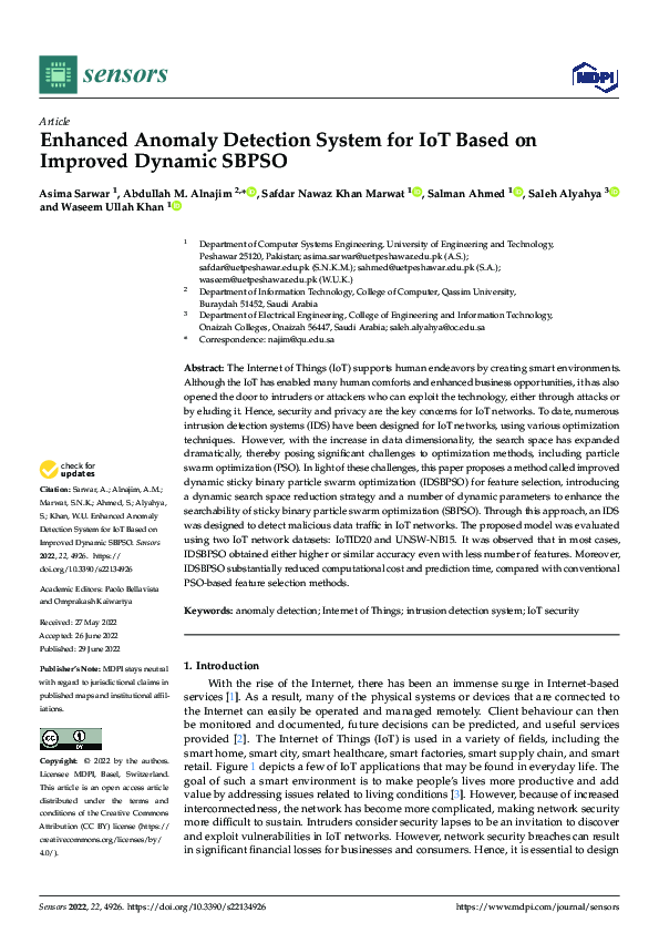 (PDF) Enhanced Anomaly Detection System for IoT Based on Improved Dynamic SBPSO