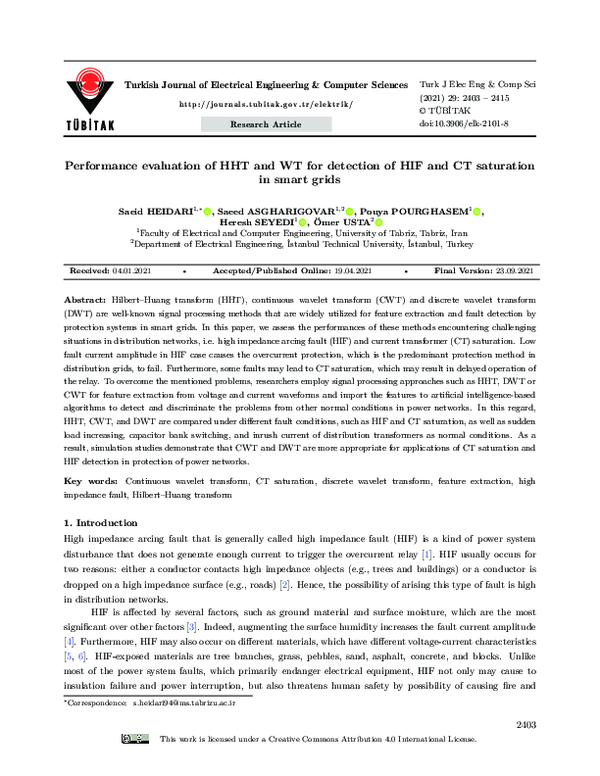 Pdf Performance Evaluation Of Hht And Wt For Detection Of Hif And Ct
