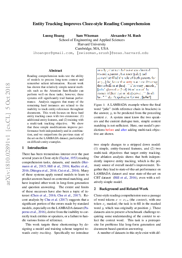 (PDF) Entity Tracking Improves Cloze-style Reading Comprehension ...