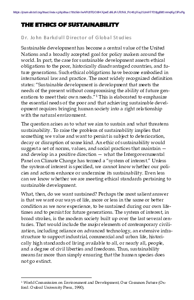(PDF) THE ETHICS OF SUSTAINABILITY