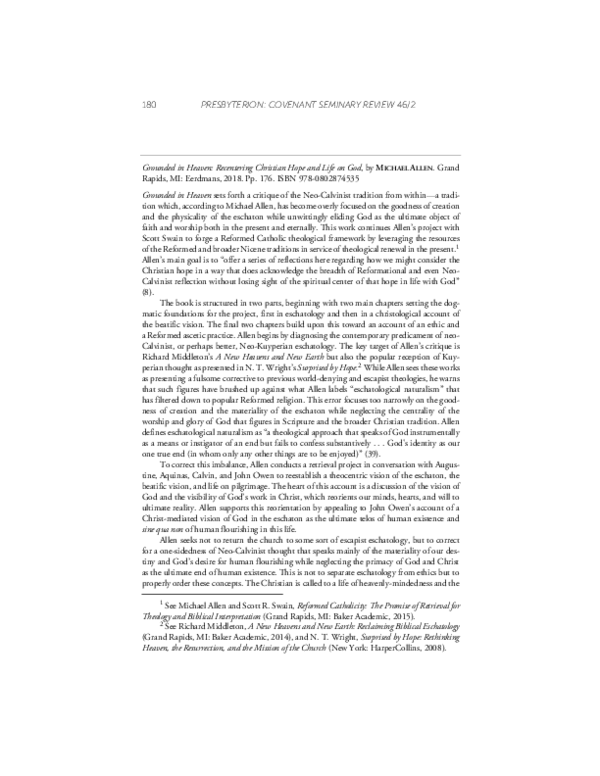 (PDF) Review of Grounded in Heaven: Recentering Christian Hope and Life ...