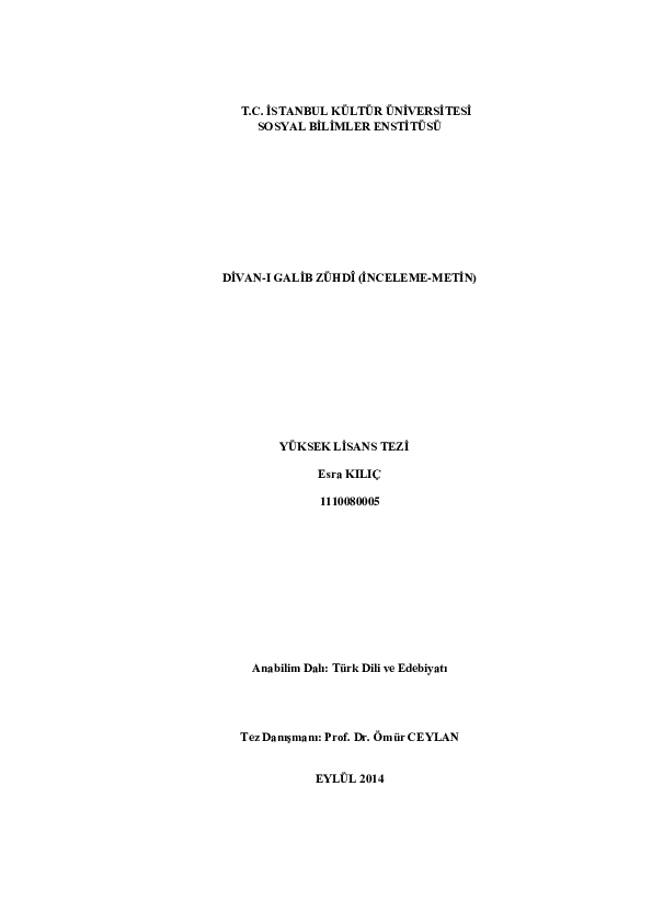 (PDF) DİVAN-I GALİB ZÜHDÎ (İNCELEME-METİN)