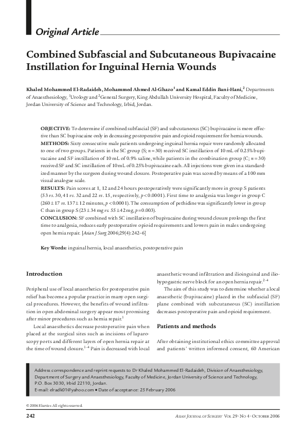 (PDF) Combined Subfascial and Subcutaneous Bupivacaine Instillation for ...