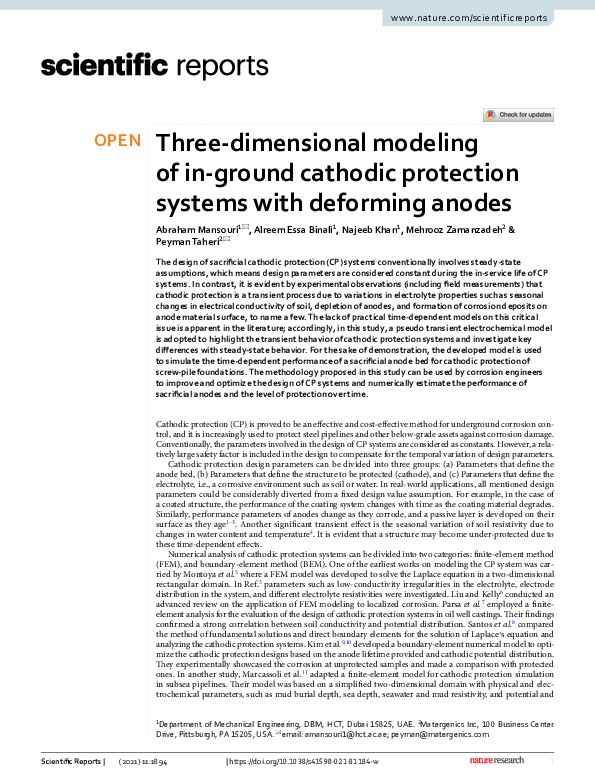 (PDF) Three-dimensional modeling of in-ground cathodic protection systems with deforming anodes