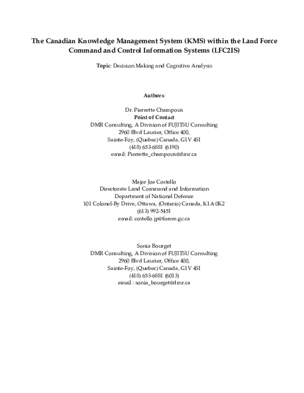 (PDF) The Canadian Knowledge Management System (KMS) within the Land Force Command and Control ...