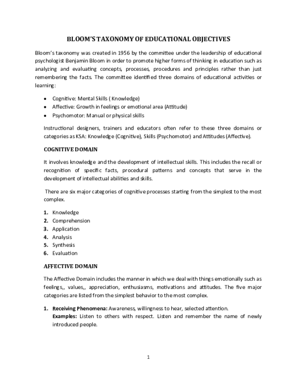 (DOC) BLOOM'S TAXONOMY OF EDUCATIONAL OBJECTIVES