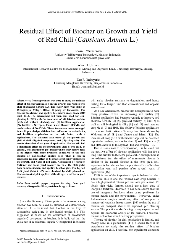 (PDF) Residual Effect of Biochar on Growth and Yield of Red Chili ...