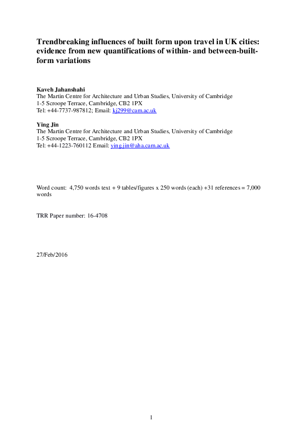 (PDF) Trend-Breaking Influences of Built Form on Travel in UK Cities ...