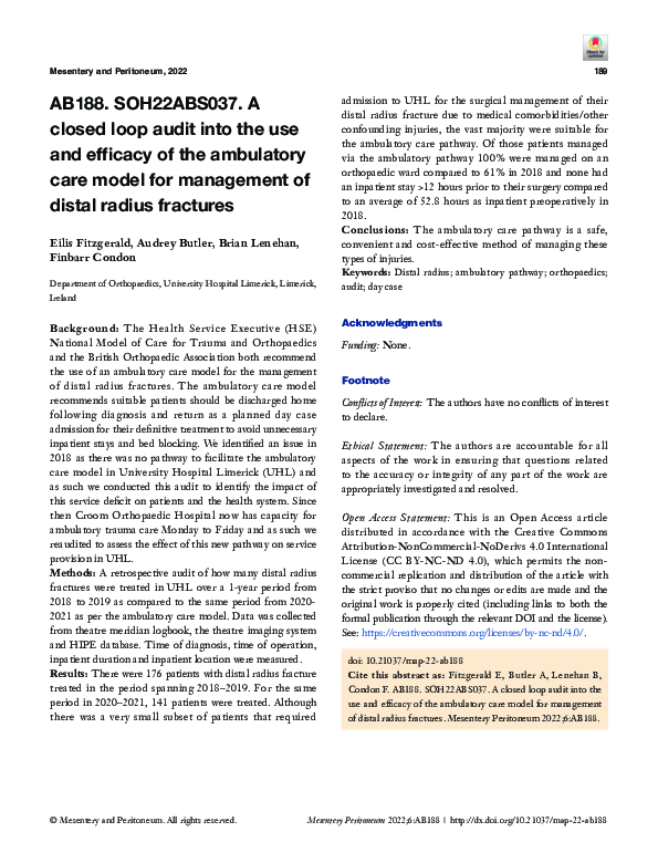 (PDF) AB188. SOH22ABS037. A closed loop audit into the use and efficacy of the ambulatory care ...