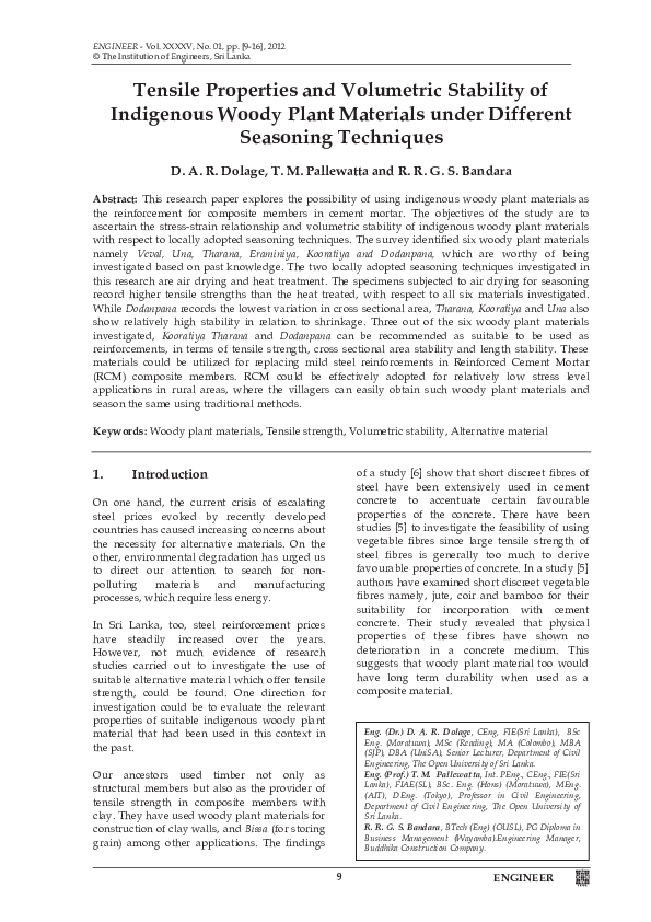 (PDF) Tensile Properties and Volumetric Stability of Indigenous Woody ...