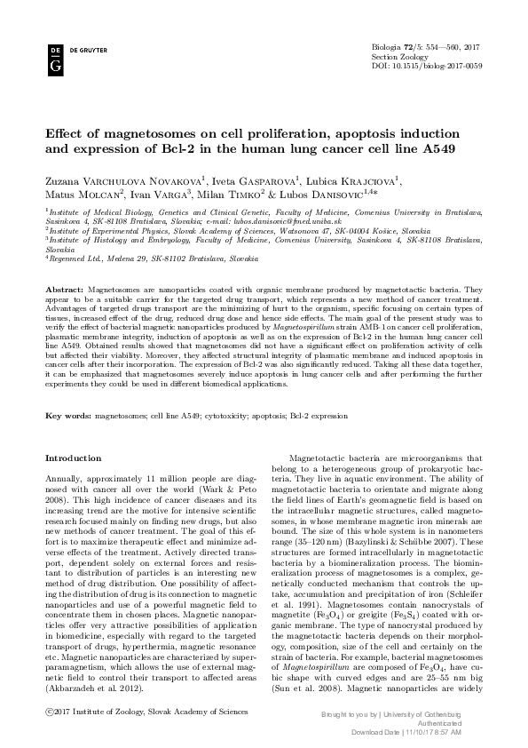 (PDF) Effect of magnetosomes on cell proliferation, apoptosis induction ...