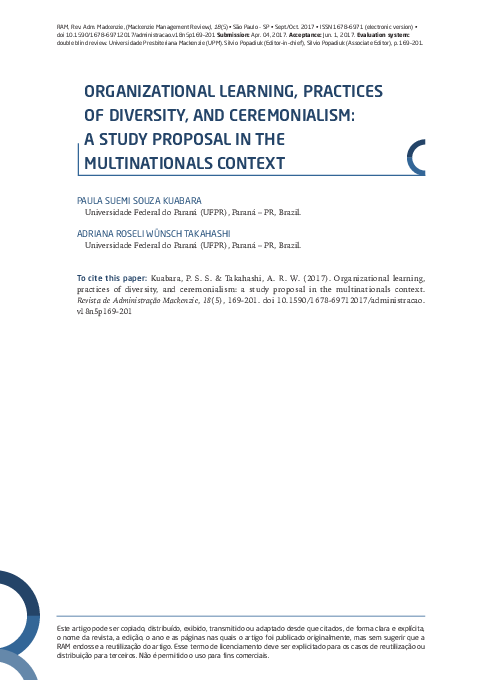 (PDF) Organizational Learning, Practices of Diversity, and Ceremonialism: A Study Proposal in ...