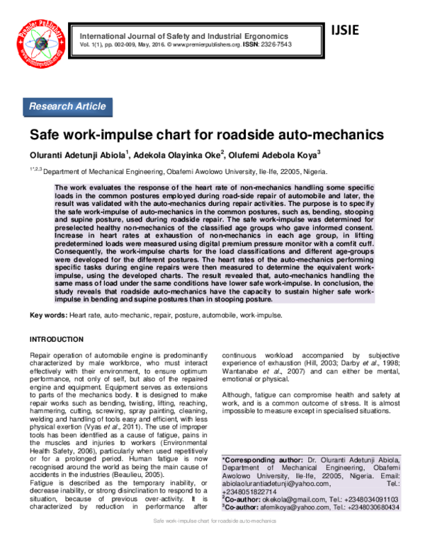 (PDF) Safe work-impulse chart for roadside auto-mechanics