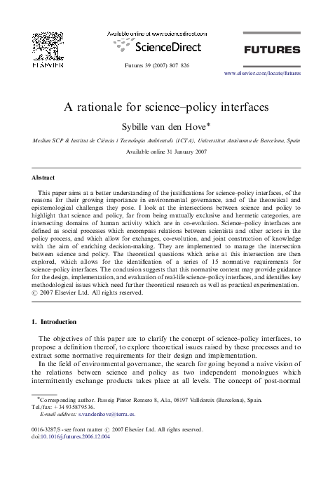 (PDF) A rationale for science–policy interfaces