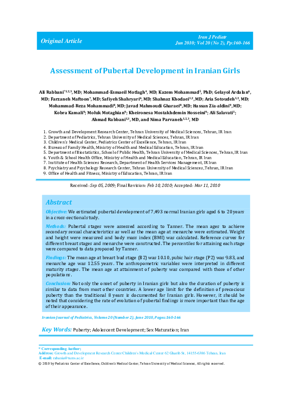 (PDF) Assessment of pubertal development in Iranian girls
