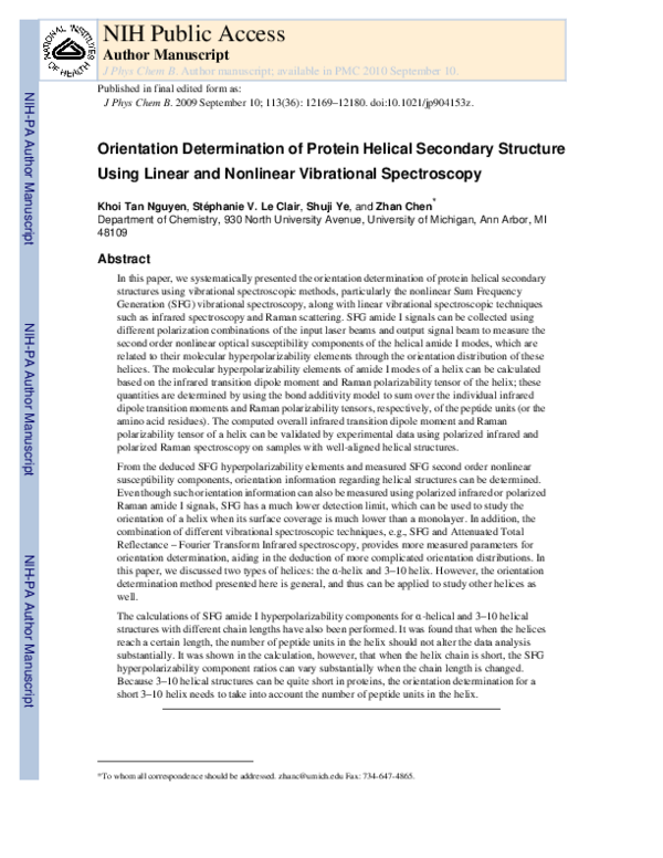 (PDF) Orientation Determination of Protein Helical Secondary Structures ...