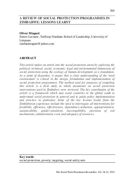 (PDF) A Review of Social Protection Programmes in Zimbabwe: Lessons ...