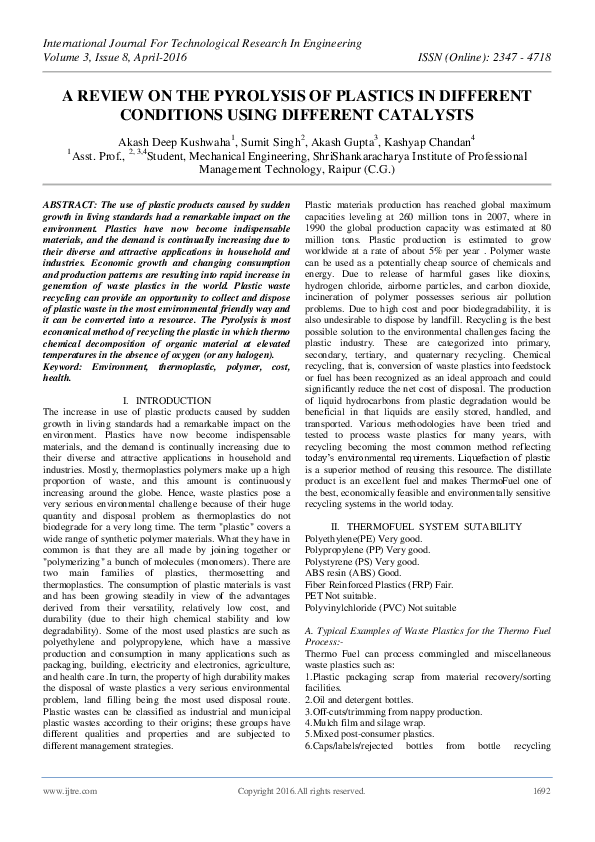 (PDF) A Review on the Pyrolysis of Plastics in Different Conditions ...