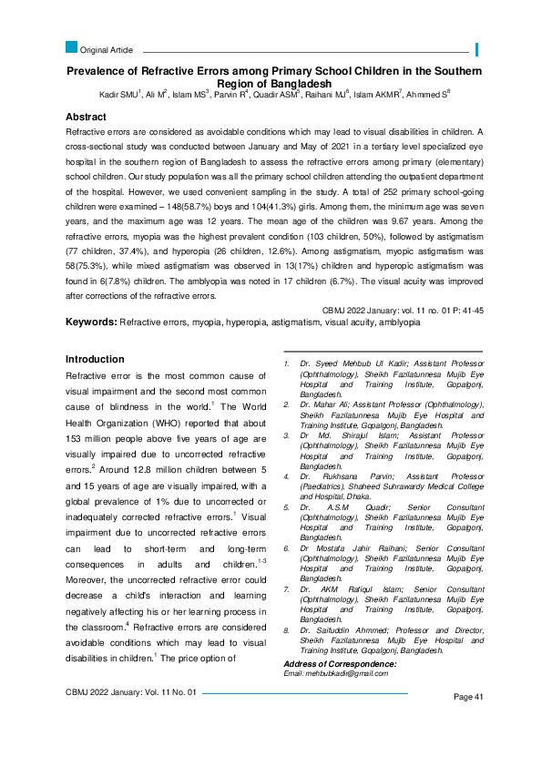 (PDF) Prevalence of Refractive Errors among Primary School Children in the Southern Region of ...