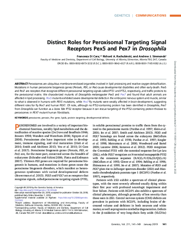 (PDF) Distinct Roles for Peroxisomal Targeting Signal Receptors Pex5 ...