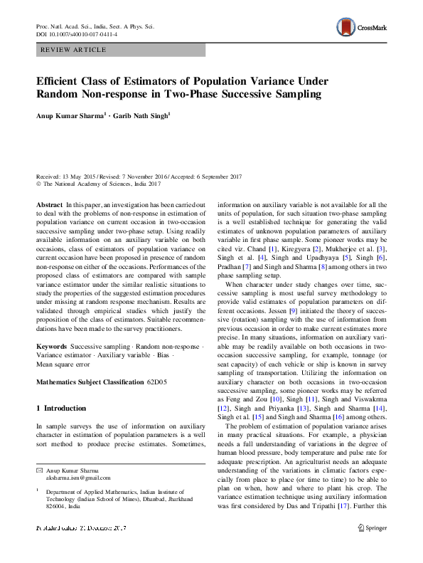 Pdf Efficient Class Of Estimators Of Population Variance Under Random