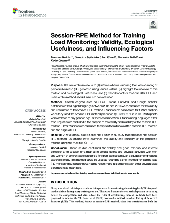 (PDF) Session-RPE Method for Training Load Monitoring: Validity ...