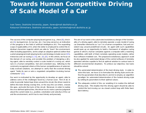 (PDF) Towards human competitive driving of scale model of a car