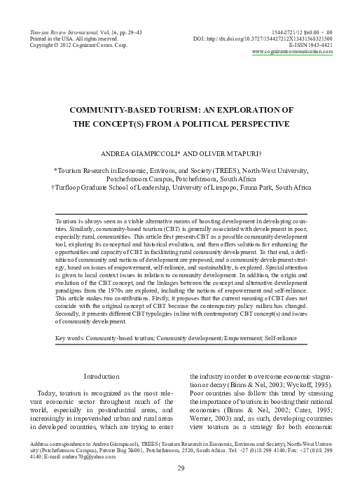 (PDF) Community-Based Tourism: An Exploration of the Concept(s) from a ...