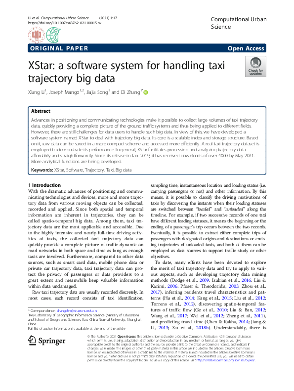 (PDF) XStar: a software system for handling taxi trajectory big data