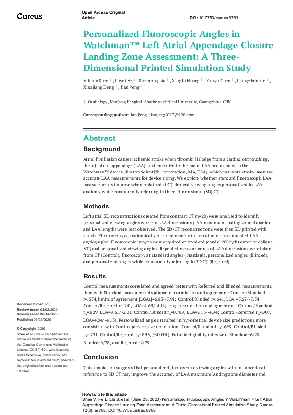 (PDF) Personalized Fluoroscopic Angles in Watchman™ Left Atrial ...