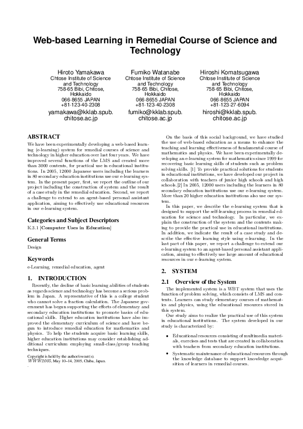 (PDF) Web-based Learning in Remedial Course of Science and Technology