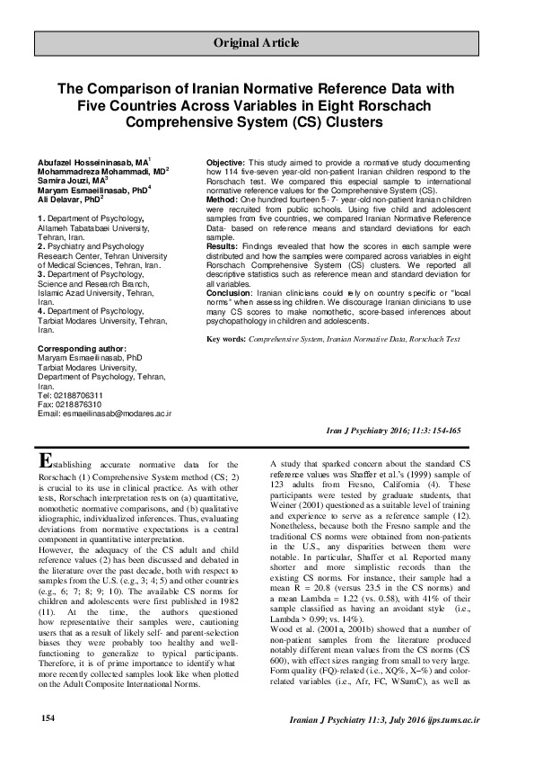 (PDF) The Comparison of Iranian Normative Reference Data with Five ...