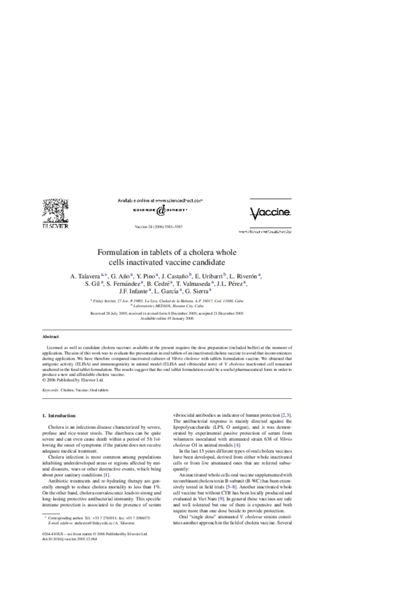 (PDF) Formulation in tablets of a cholera whole cells inactivated ...
