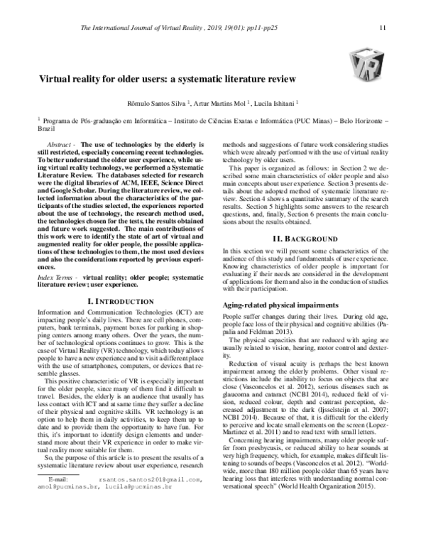 (PDF) Virtual reality for older users: a systematic literature review