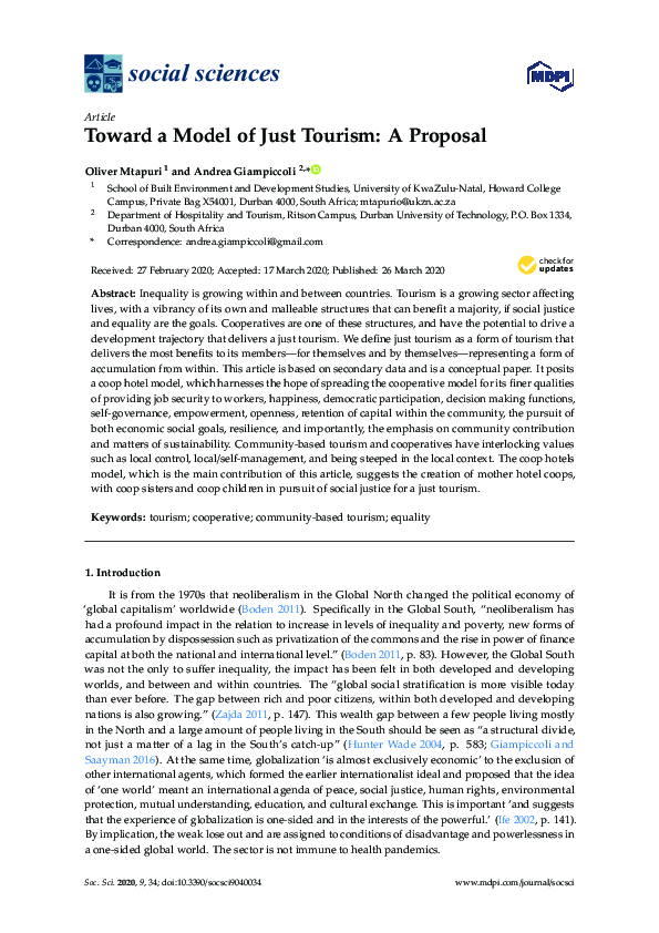 (PDF) Toward a Model of Just Tourism: A Proposal