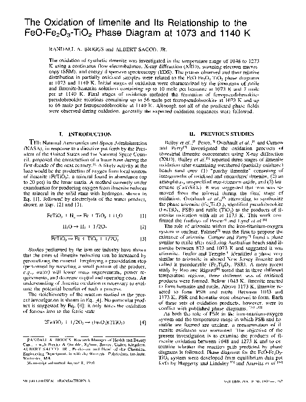 (PDF) The oxidation of llmenite and its relationship to the FeO-Fe2O3 ...